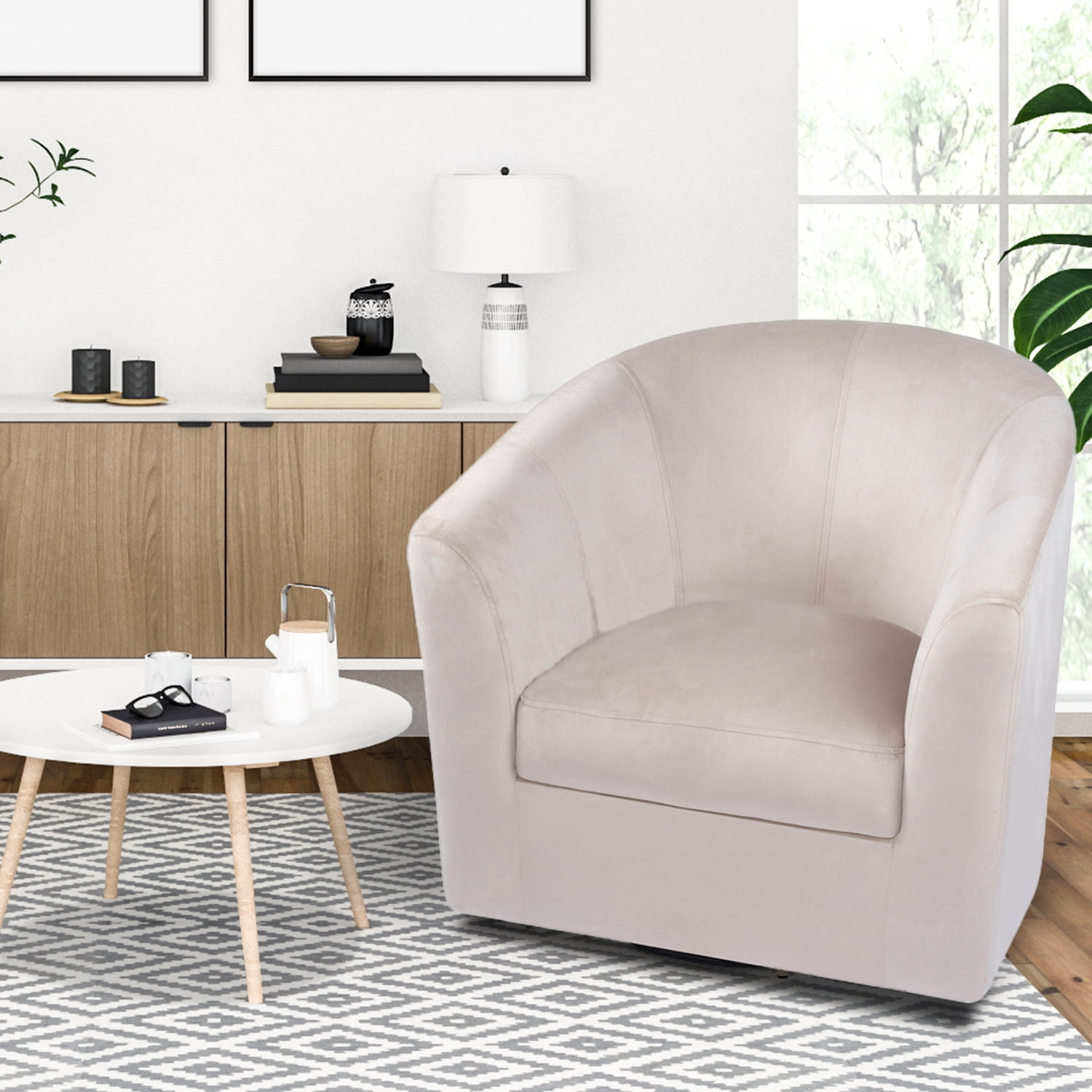 Ariana Swivel Barrel Accent Chair-Color:Ivory,Fabric:Linen - Walmart.com
