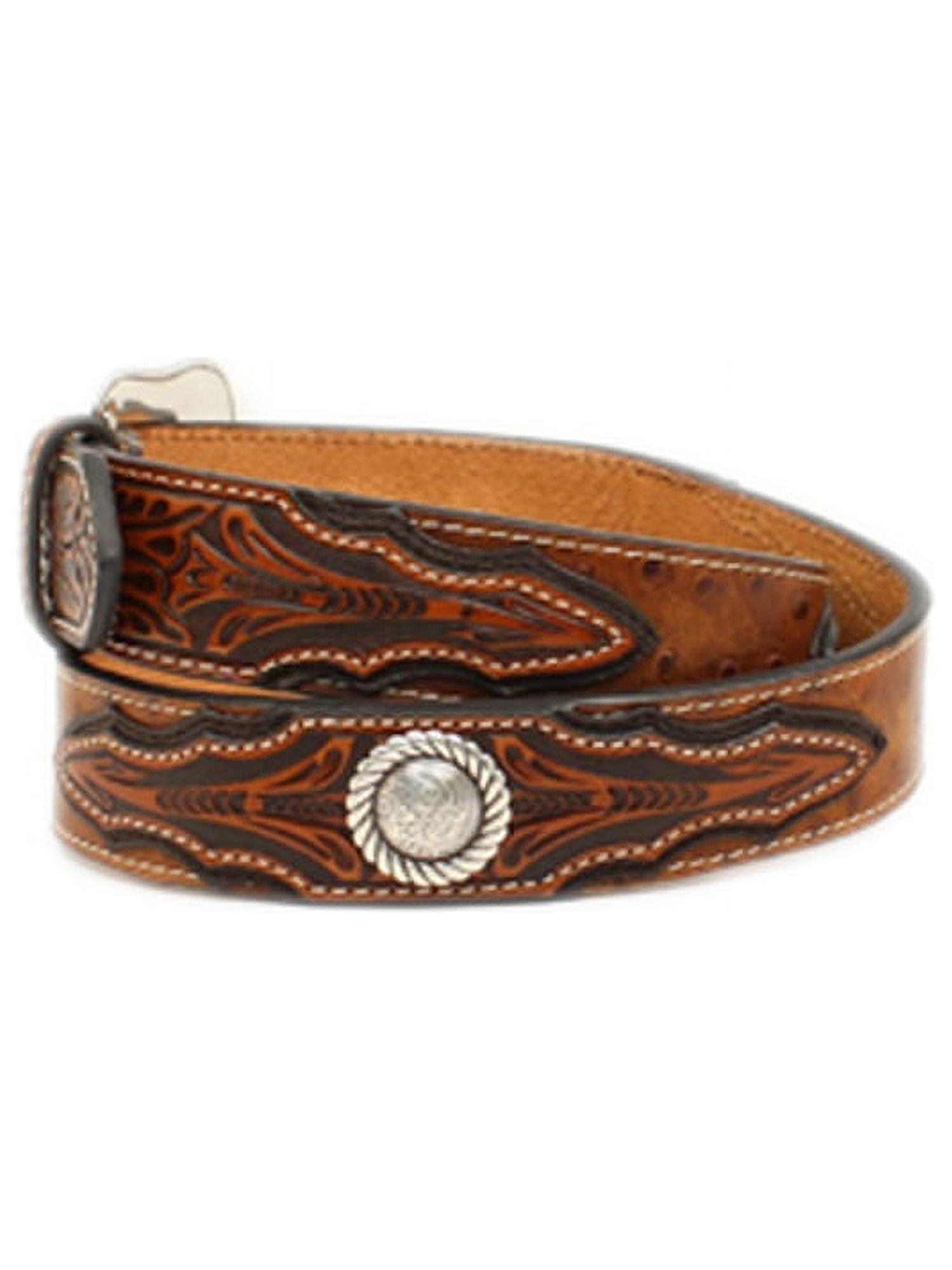 Ariat A1024402-38 Mens Ostrich & Tooled Leather Belt & Buckle, Brown ...