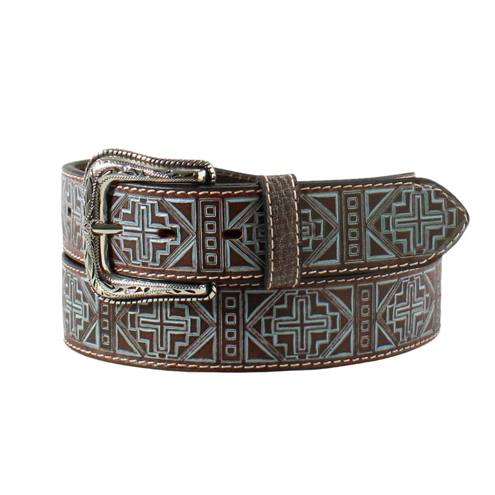 Ariat Ladies Tooled Cross Leather Blue Brown Belt A1580027 - Walmart.com