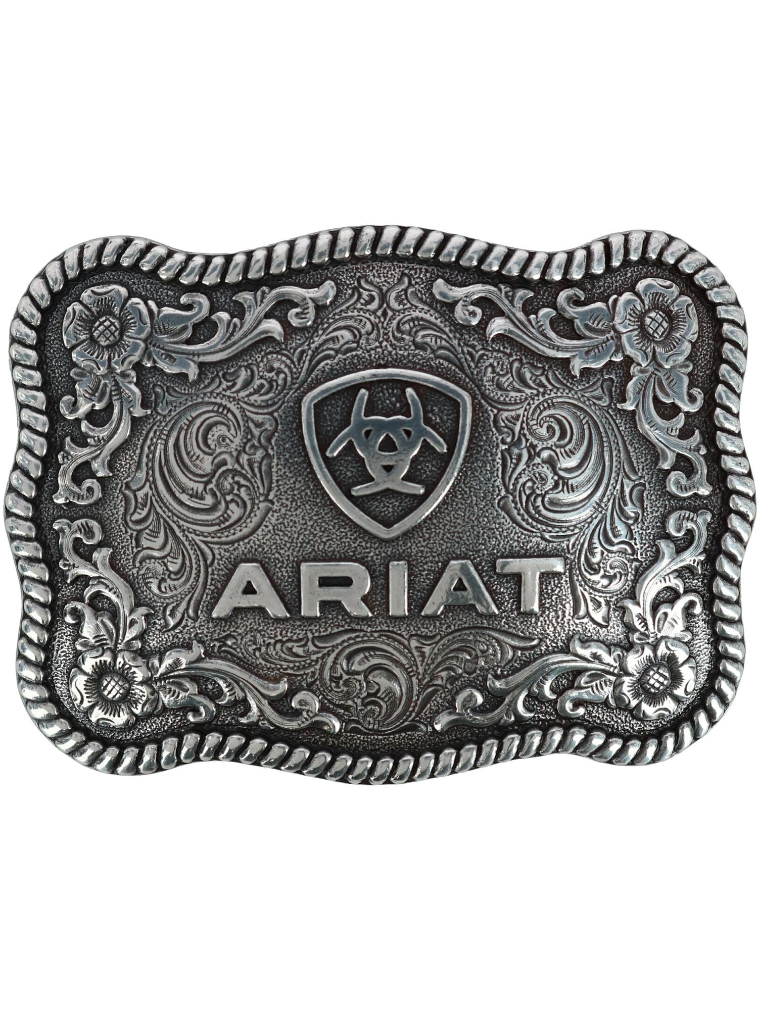 Ariat Rectangle Rope Edge Silver Logo Belt Buckle A37006 - Walmart.com