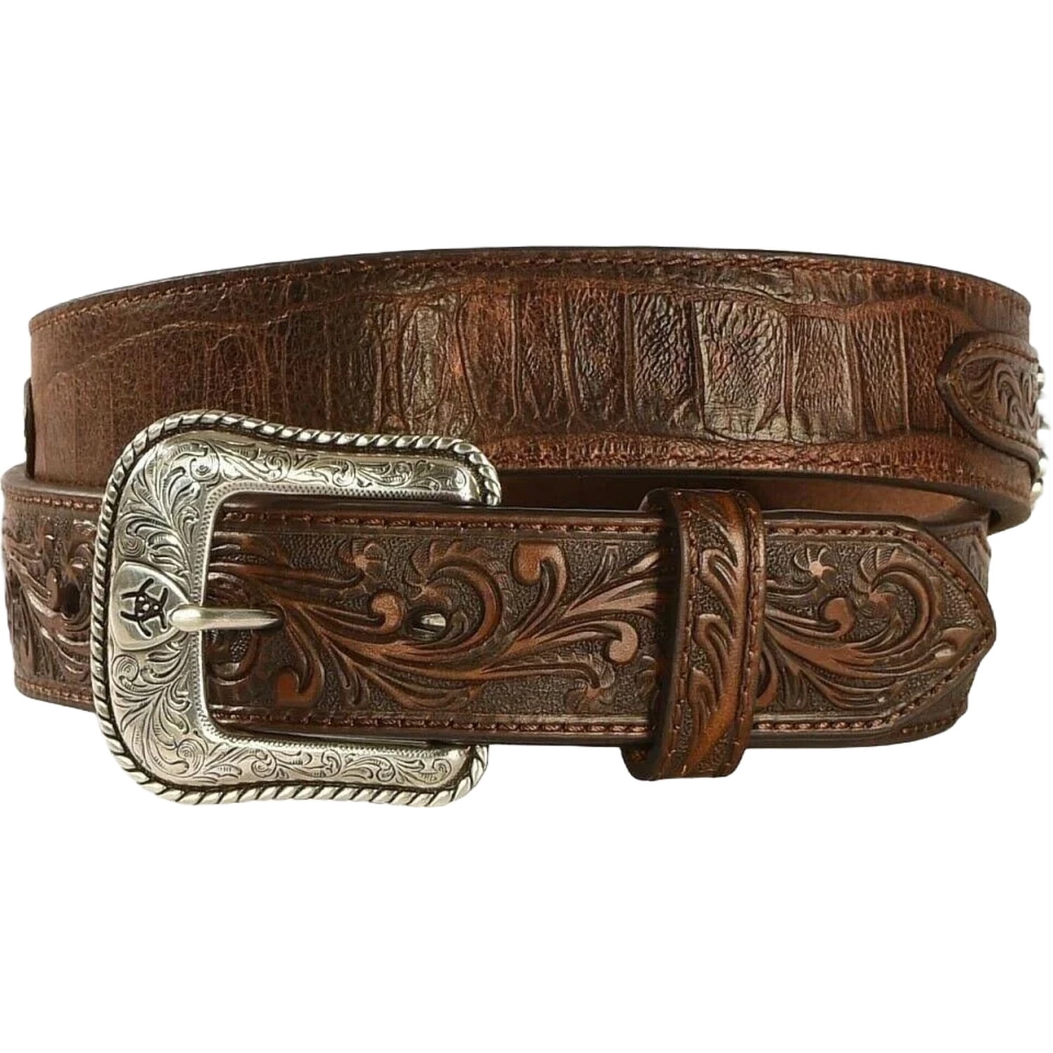 Ariat Men's Floral Concho Leather Overlay Belt A1022202 - Walmart.com