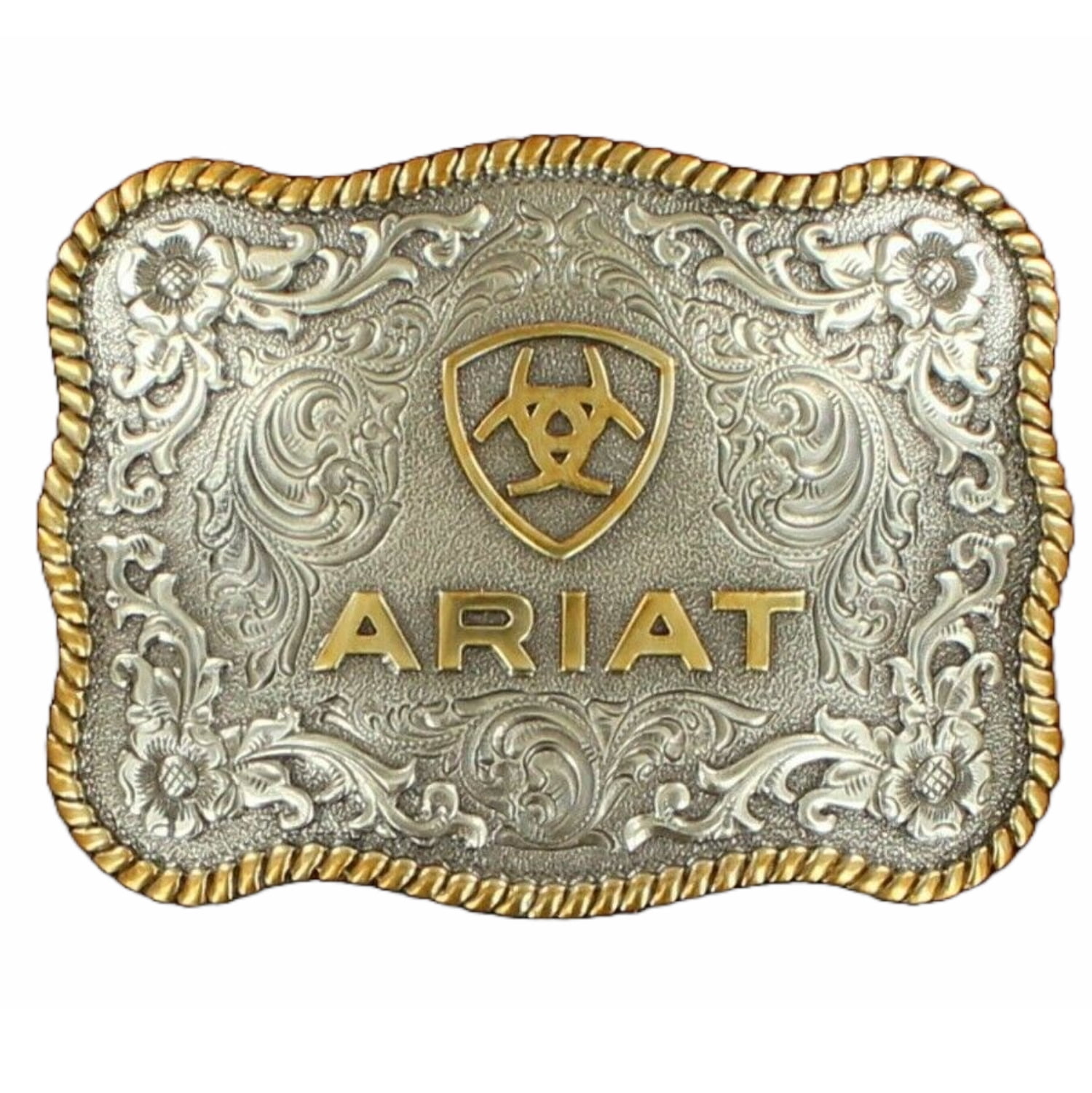 Ariat Rectangle Filigree Swirl Gold/Silver Tone Logo Belt Buckle A37007 ...