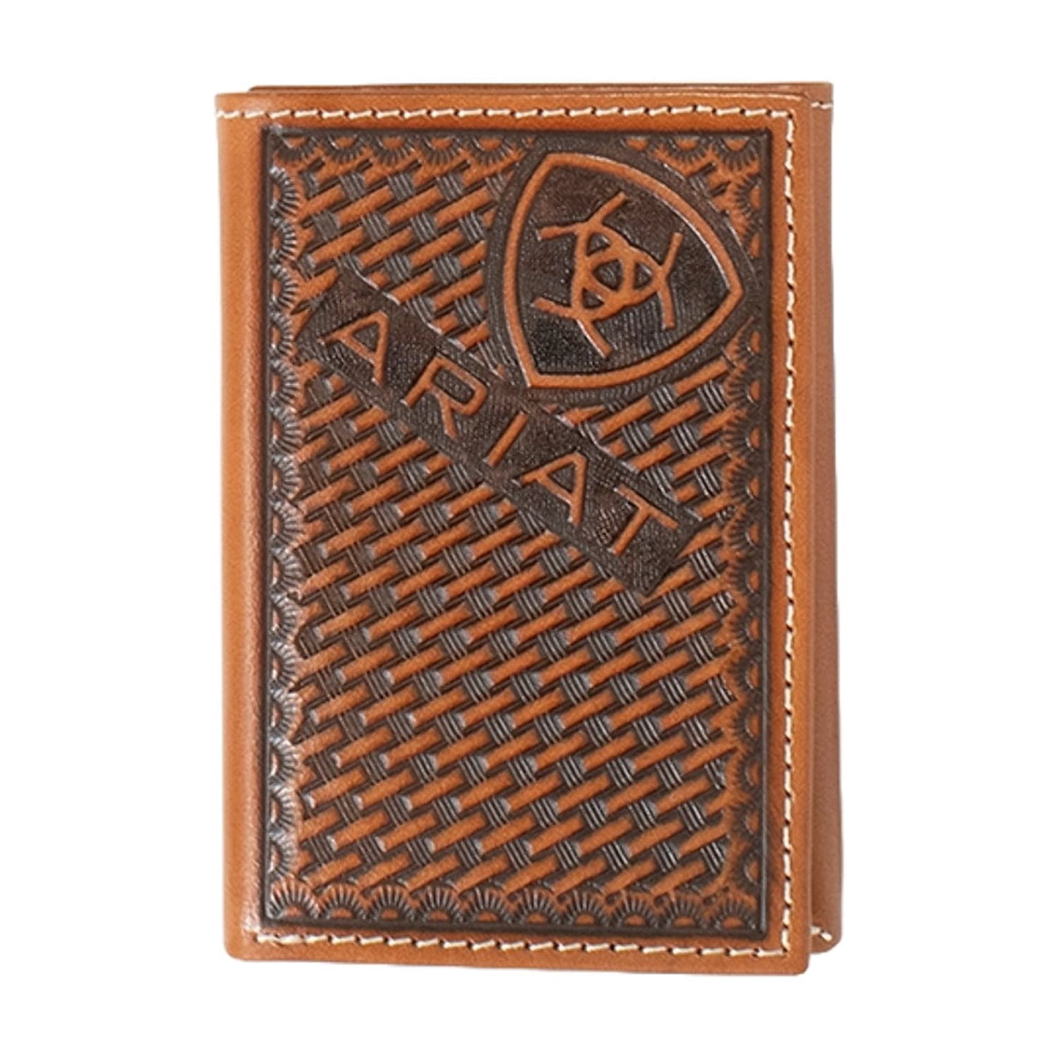 Ariat Men's Sunburst Brown Leather Trifold Wallet A3557002 - Walmart.com