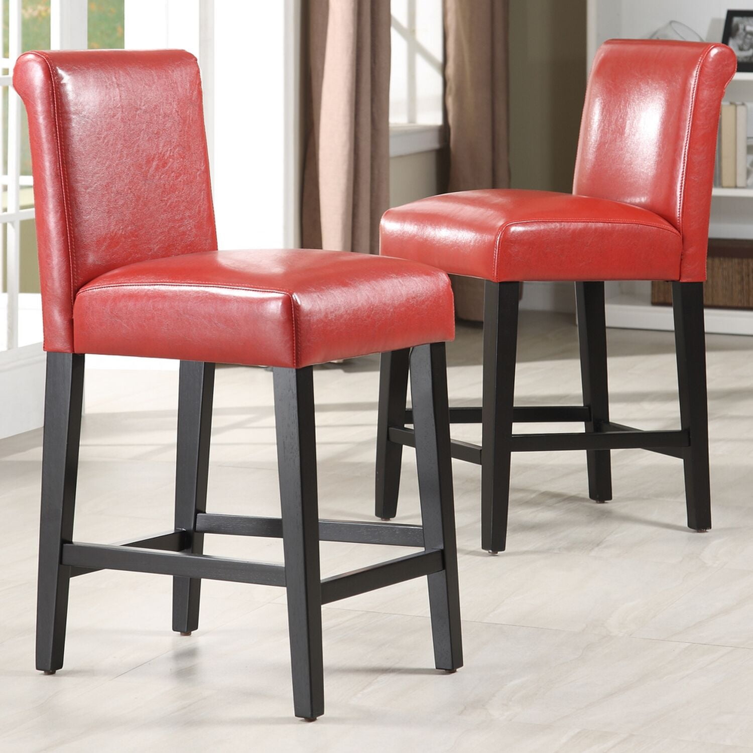Arica Counter Stool Set - 24 Red Faux Leather - Wood Construction ...