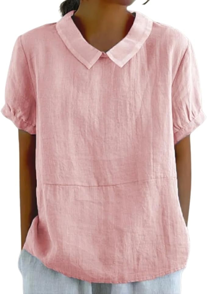 Aricy Cotton Linen Shirts for Women Summer 2025 Short Sleeve Casual ...