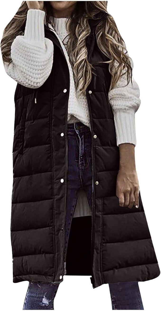 Aricy Long Puffer Vest for Women Long Down Hooded Vest Womens ...