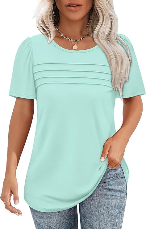 Aricy Tops for Women Summer Trendy Dressy Tshirt Solid Color Flowy Tee ...
