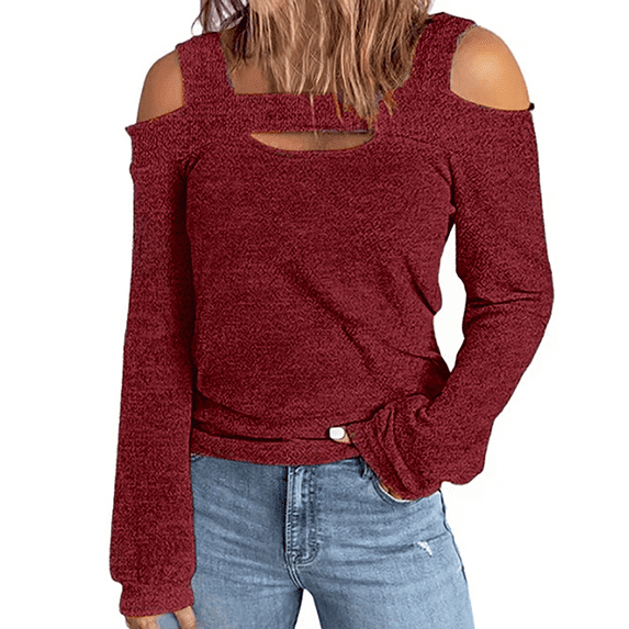 Aricy Women Off Shoulder Long Sleeve Tops Front Cutout Slim Fit ...