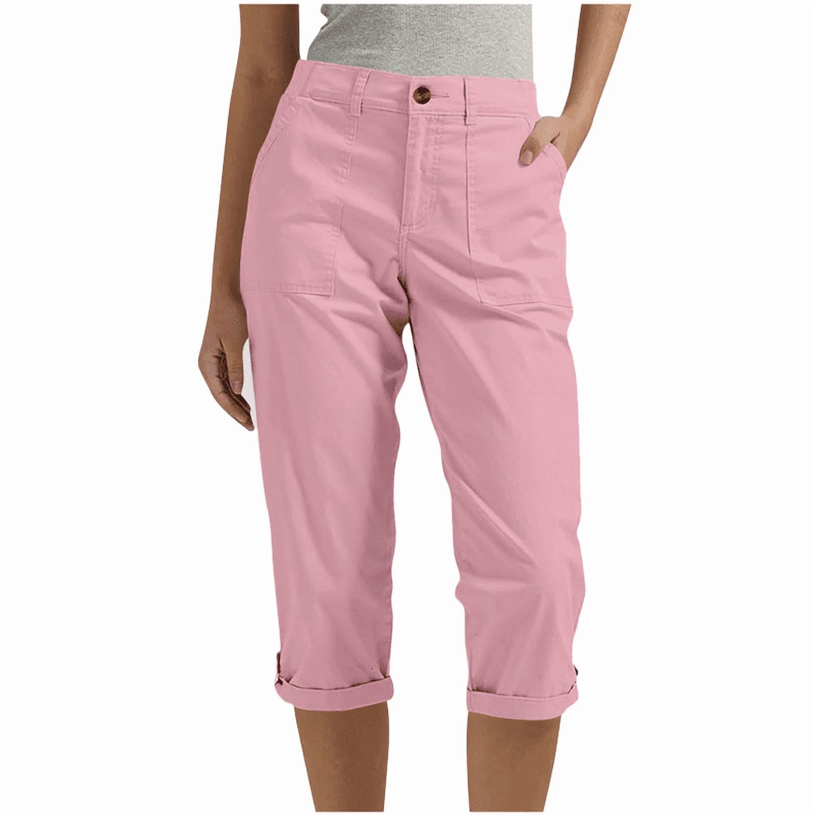 Aricy Women's Summer Capris Pants Cargo Pants Solid Casual Cuffed Hem ...