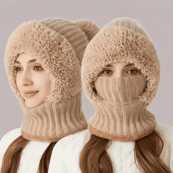 Aricy Women's Winter Hat 3-in-1 Beanie with Ear Flaps Neck Warmer ...