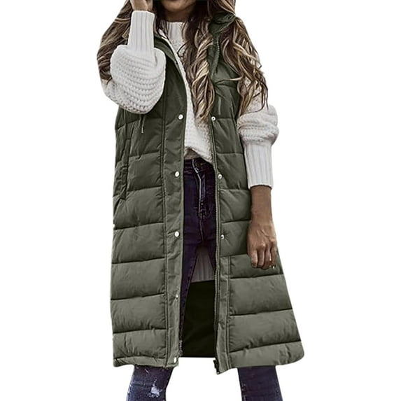 Aricy Womens Long Puffer Vest Sleeveless Hooded Puffy Jackets Winter ...