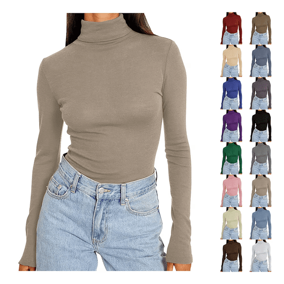 Aricy Womens Long Sleeve Turtleneck Pullover Slim Fit Basic Plus Size ...