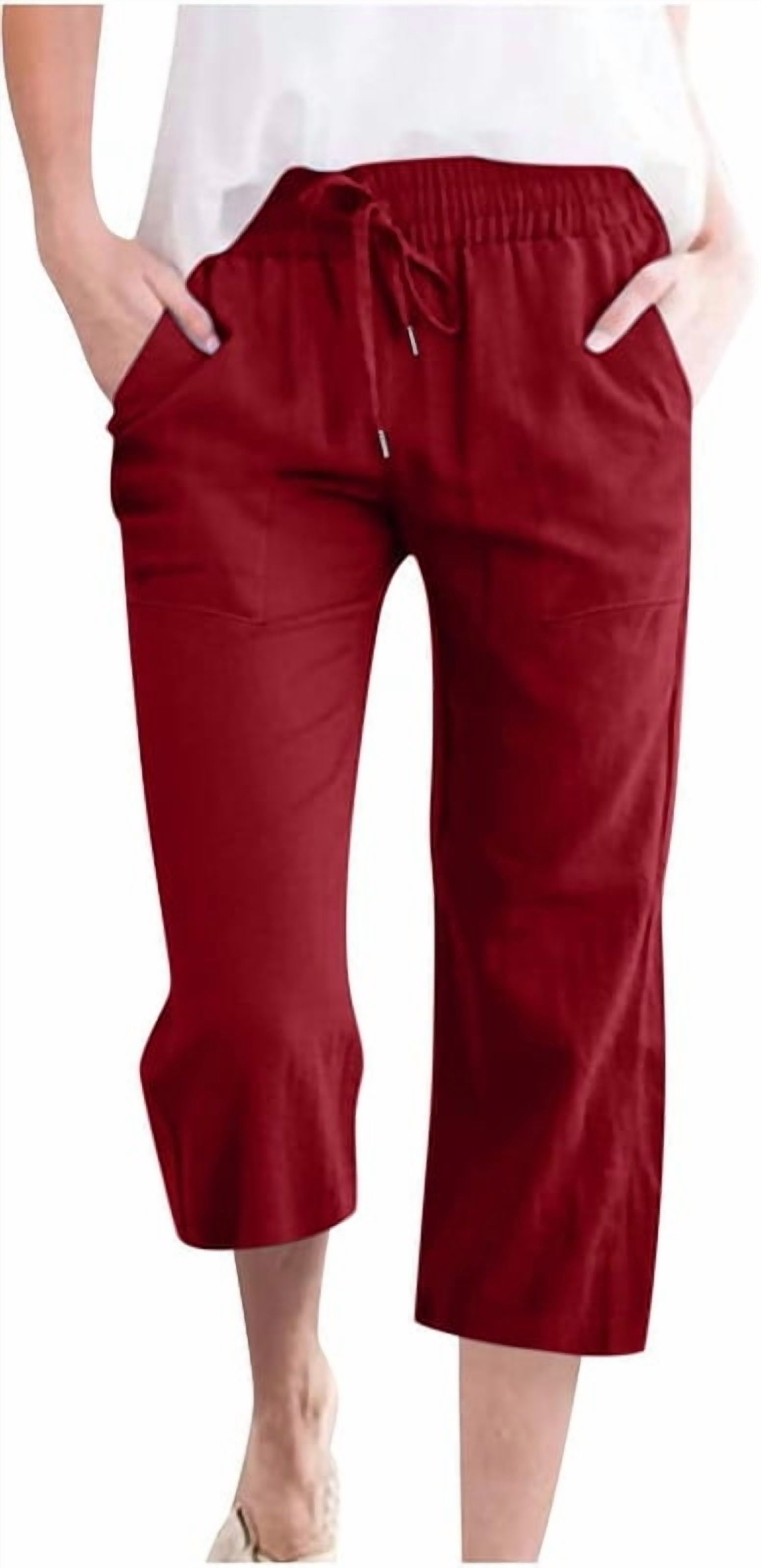 Aricy Womens Summer Capris Pants for Women Plus Size Cotton Linen ...