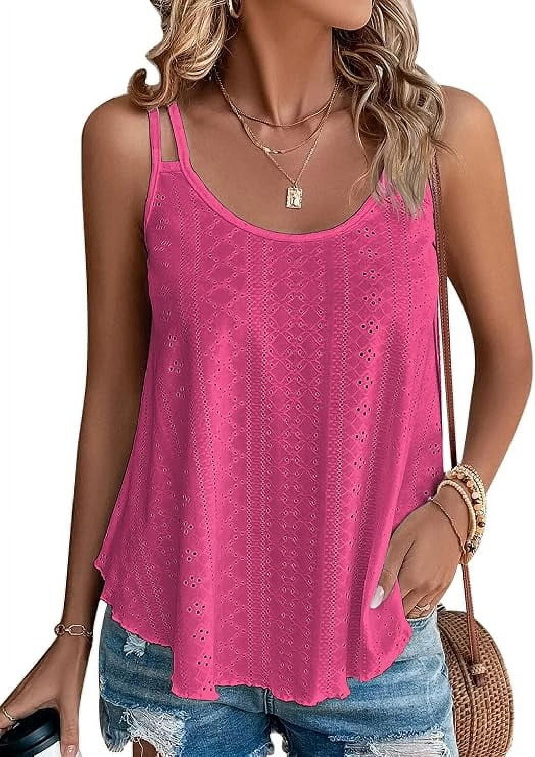 Aricy Womens Tank Tops Eyelet Embroidery Summer Scoop Neck Sleeveless ...