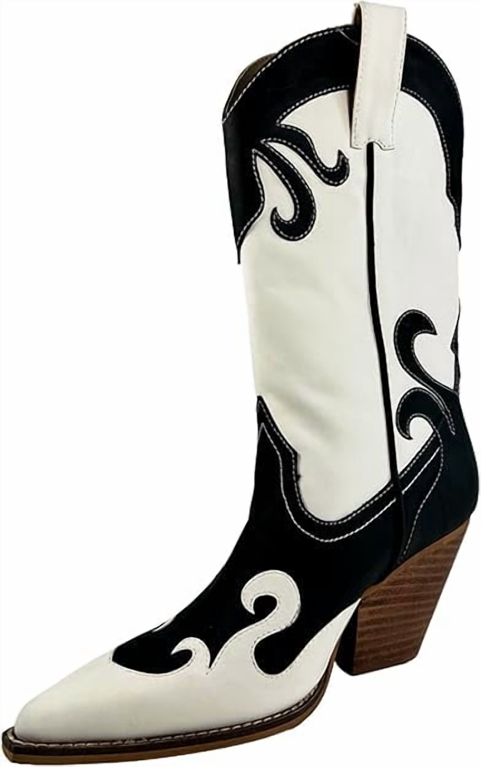 AriderGirl Unique Women's Mid Calf Booties Embroidery Leather Stacked ...