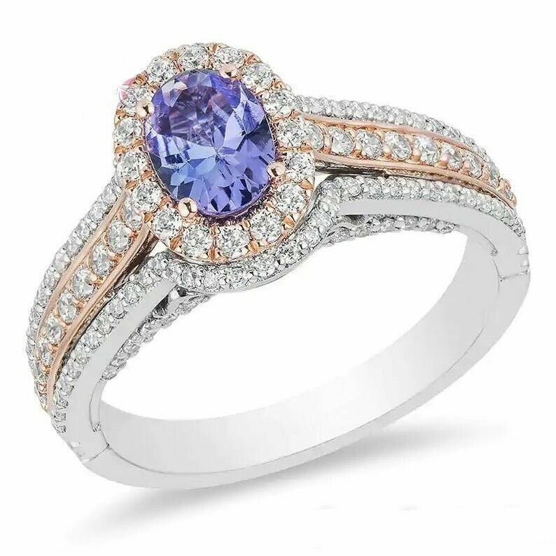 Ariel 2.00 Ct Oval Cut Tanzanite & Lab-Created Diamond Double Frame ...