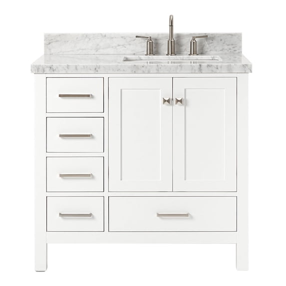 ARIEL CAMBRIDGE 37 IN. RIGHT OFFSET SINGLE SINK VANITY IN WHITE ...