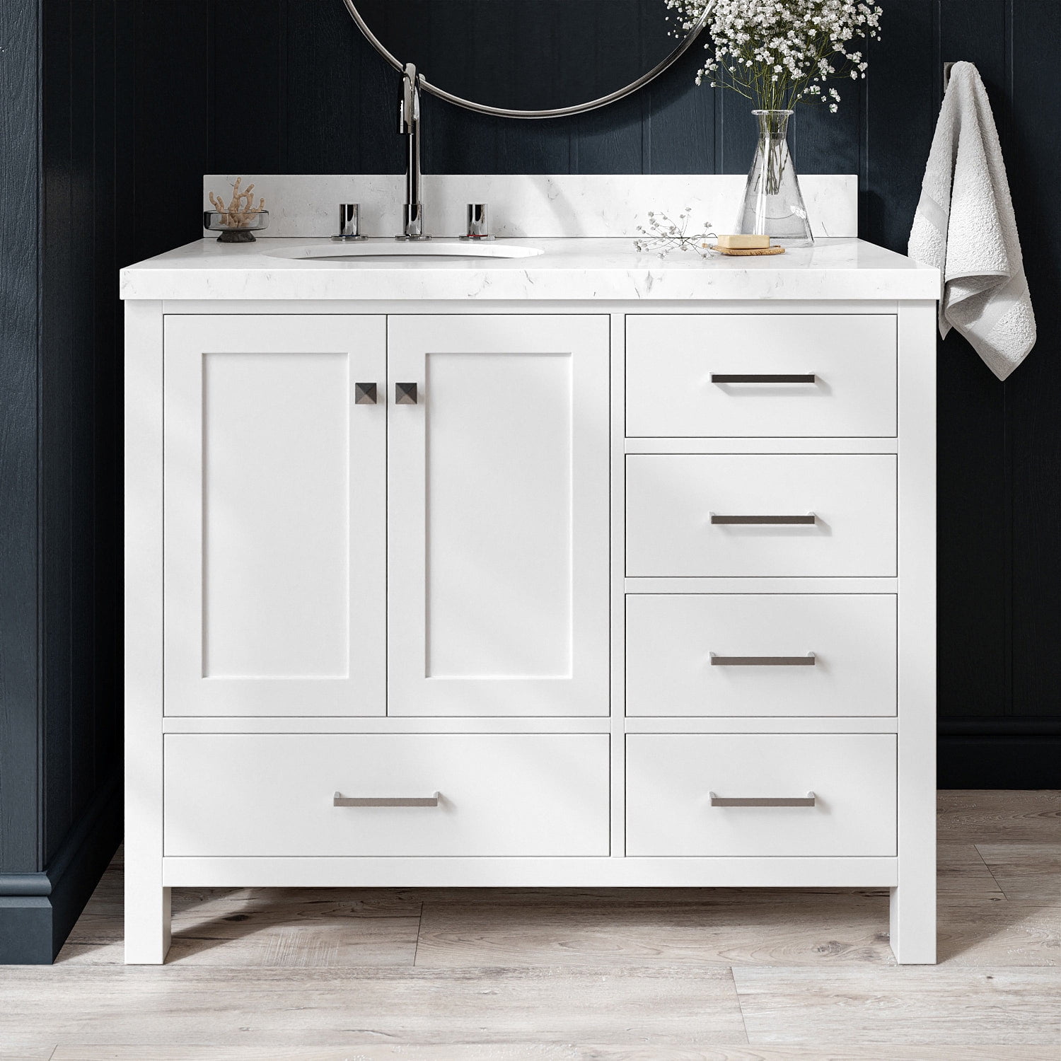 Ariel Cambridge 42 Inch Single Left Offset Oval Sink Bathroom Vanity ...