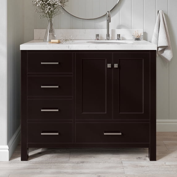 Ariel Cambridge 42 Inch Single Right Offset Oval Sink Bathroom Vanity ...