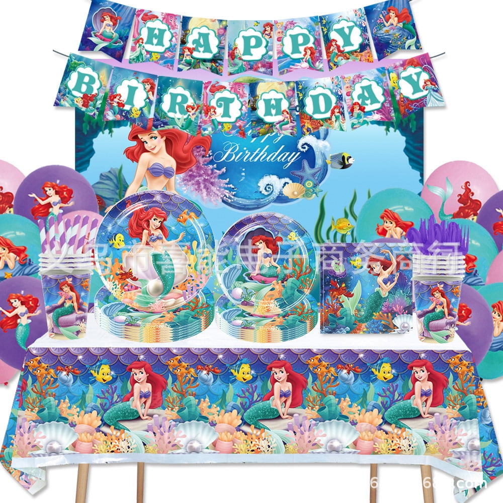 Ariel Birthday Party Supplies, Party Decorations Set Include Banner ...