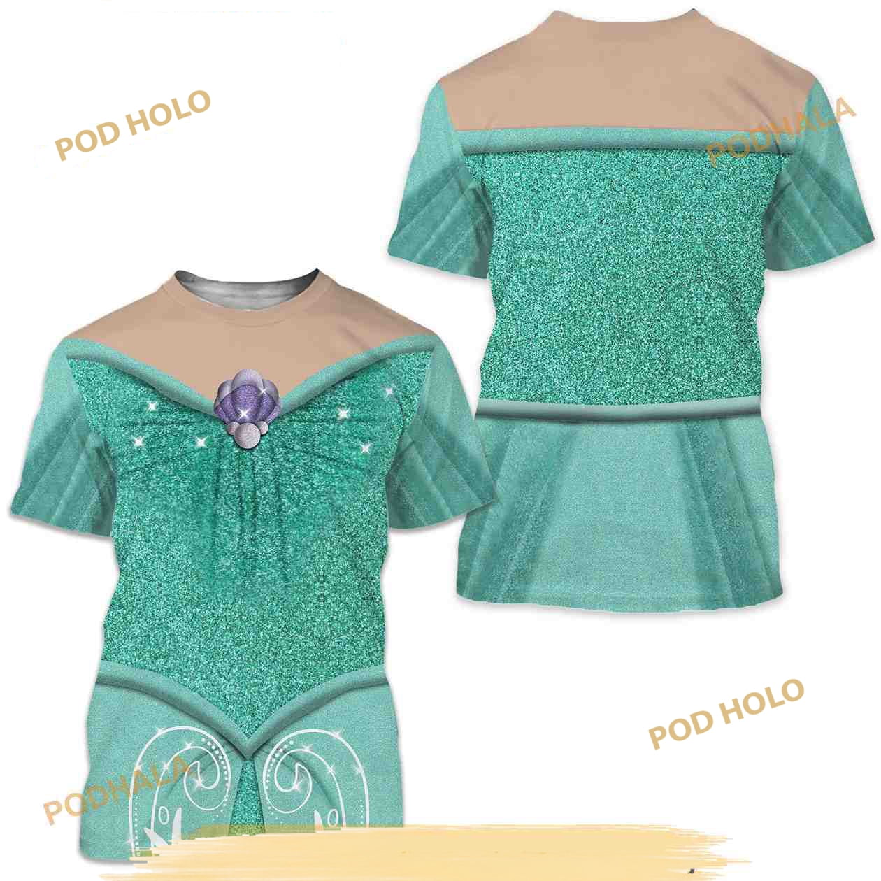 Ariel Green Inspired, The Little Mermaid Evening Costume 3D Shirt ...