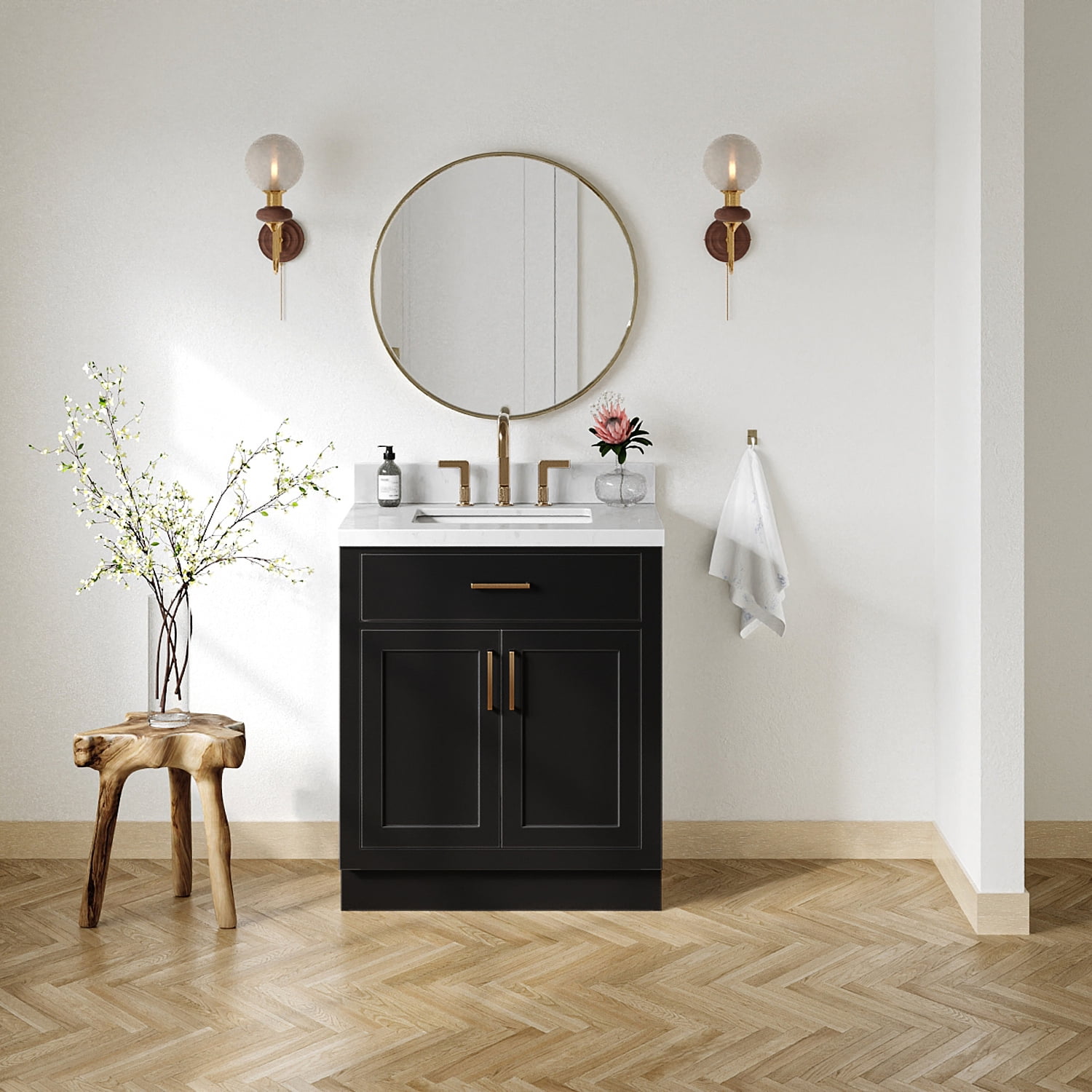 Ariel Hepburn 30 In. Rectangle Sink Bathroom Vanity With Carrara White ...