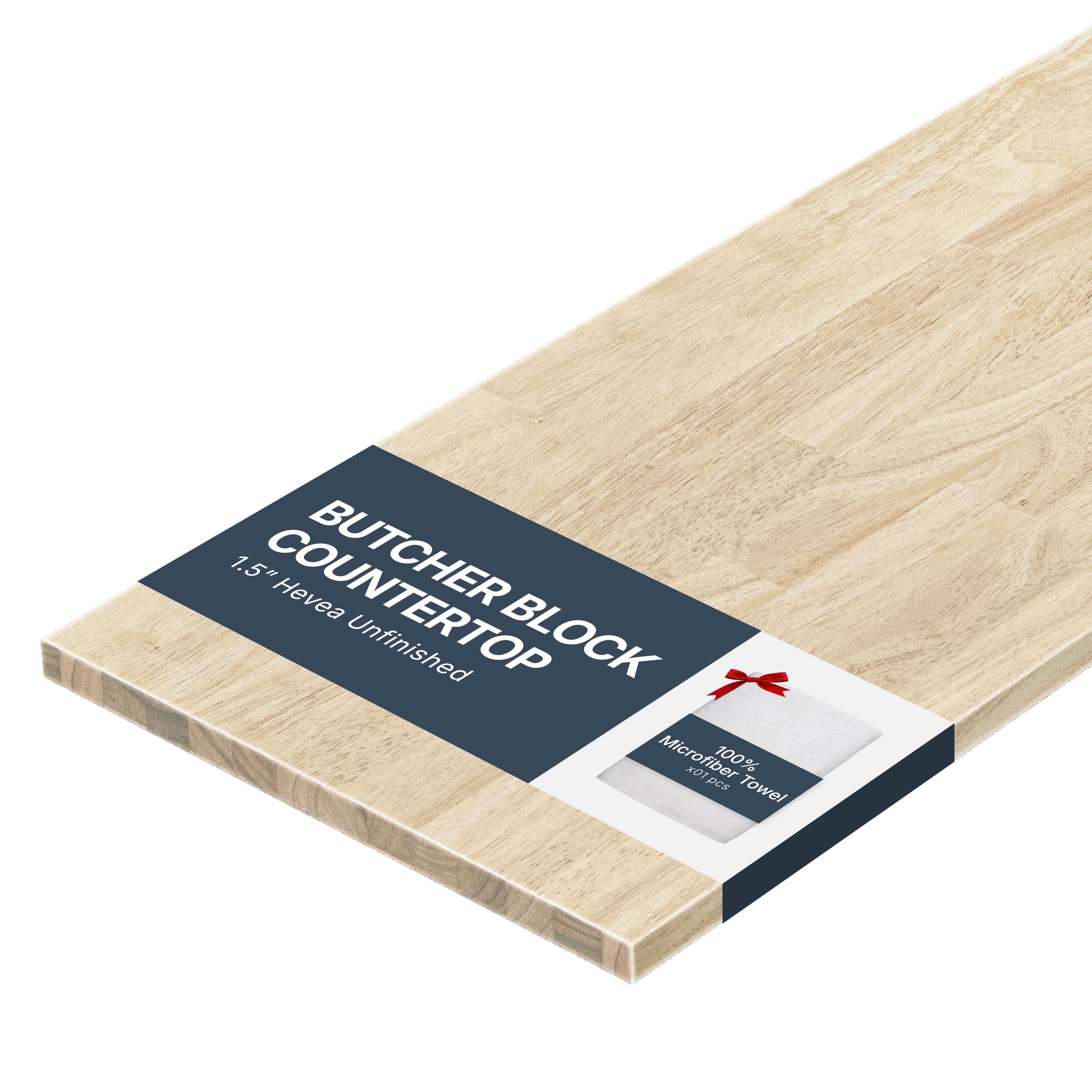 Ariel Hevea Unfinished Butcher Block Countertop 72"L x 36"W x 1.5"Th ...