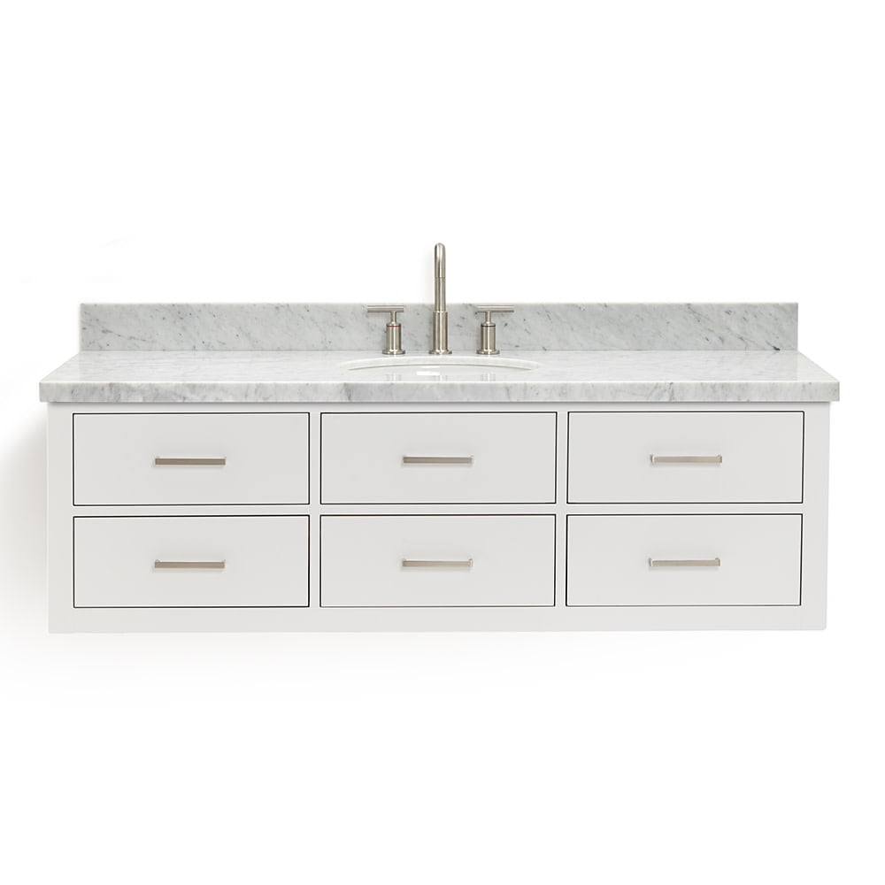 Ariel Hutton 61 In. Double Oval Sink Floating Wall Vanity With 1.5" Carrara White Marble ...