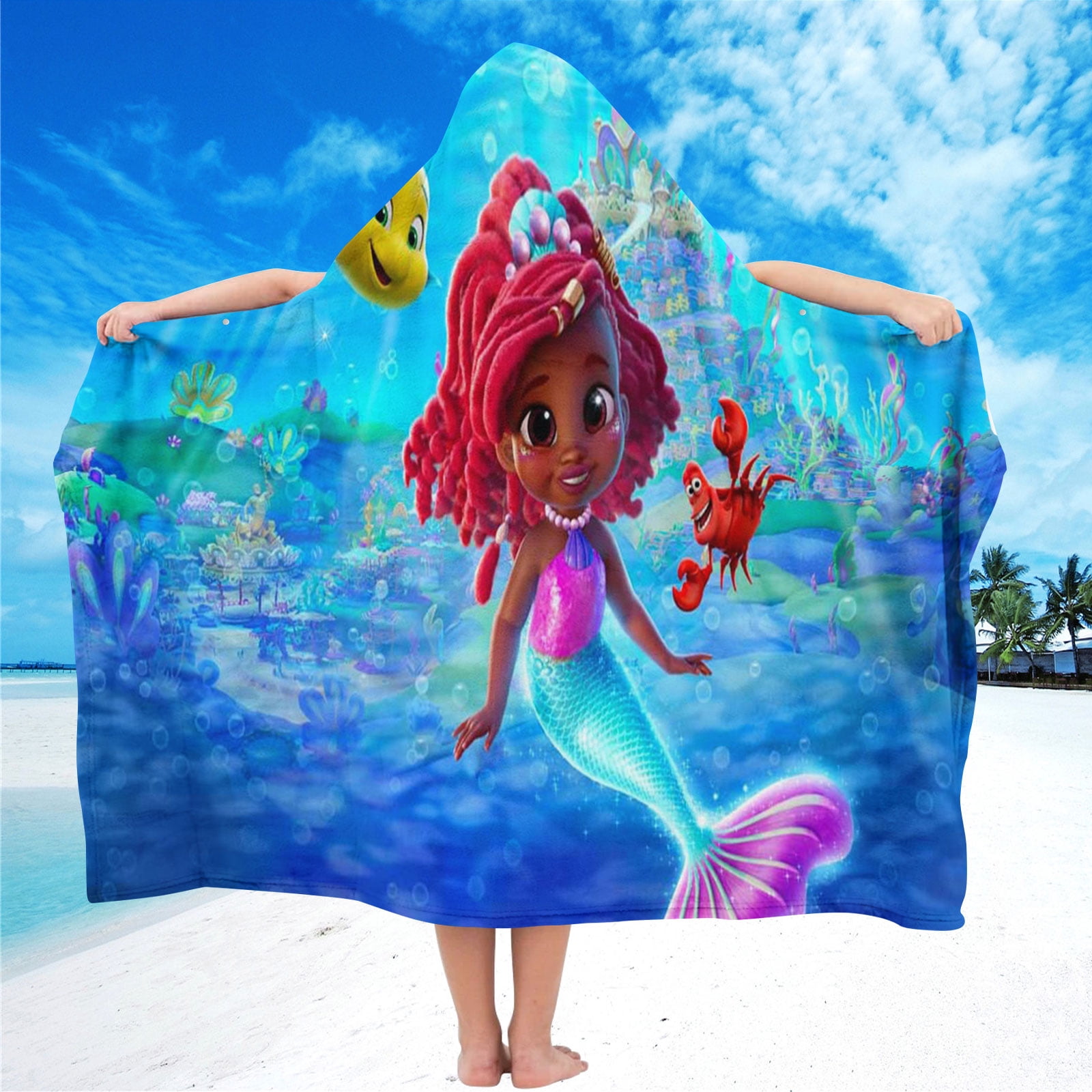 Ariel Junior Mermaid Princess Hooded Kids Beach Towels Microfiber ...
