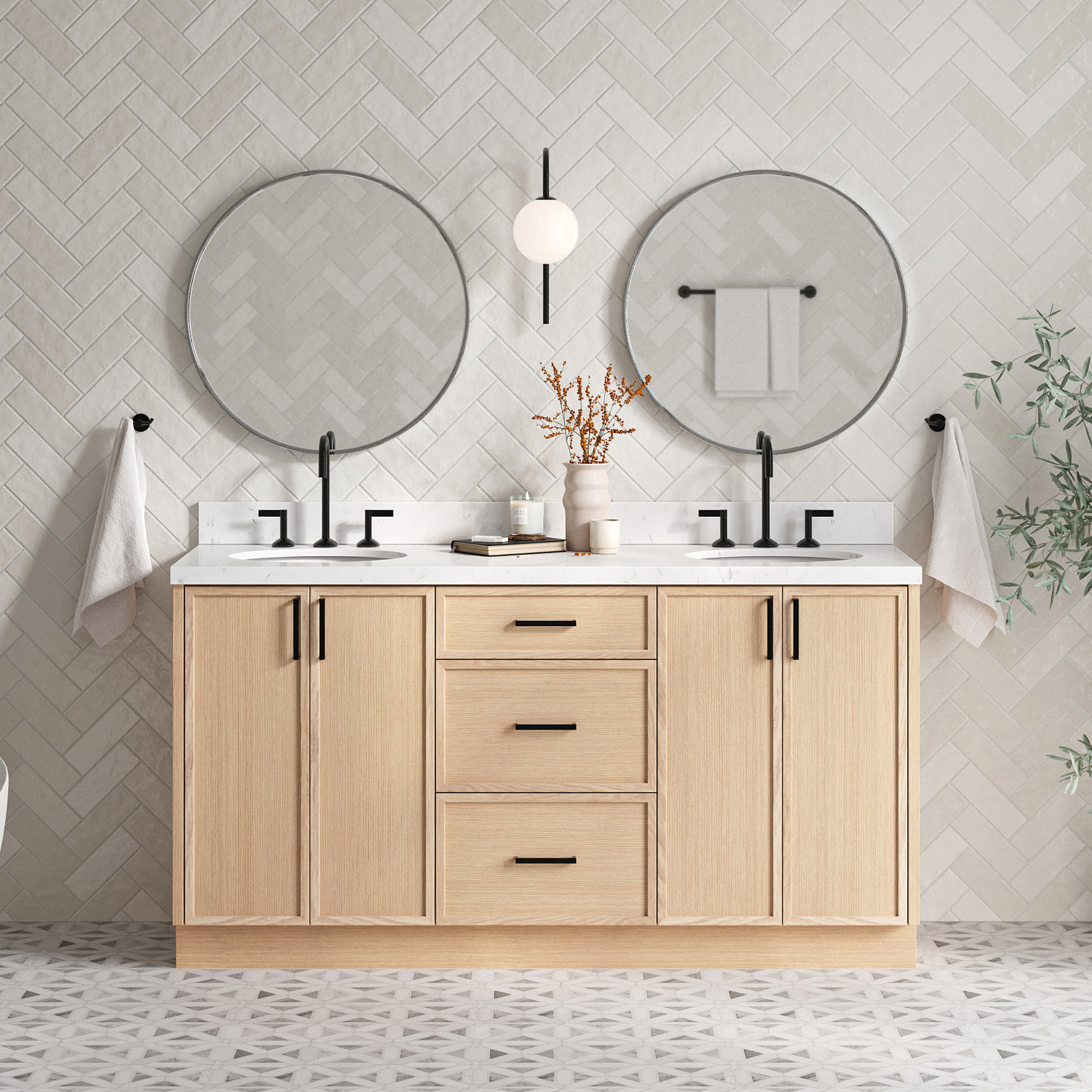 Ariel Kelly 66 Inch Double Oval Sink Bathroom Vanity With Carrara White ...