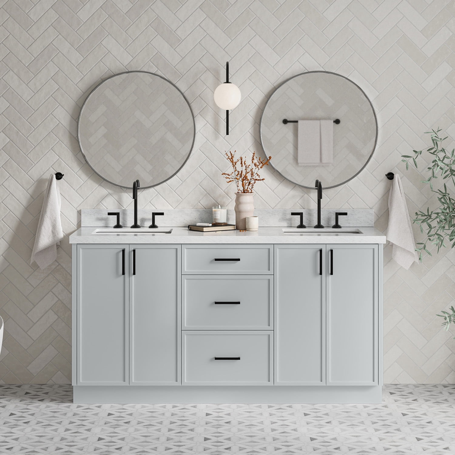 Ariel Kelly 67 Inch Double Rectangular Sink Bathroom Vanity With ...