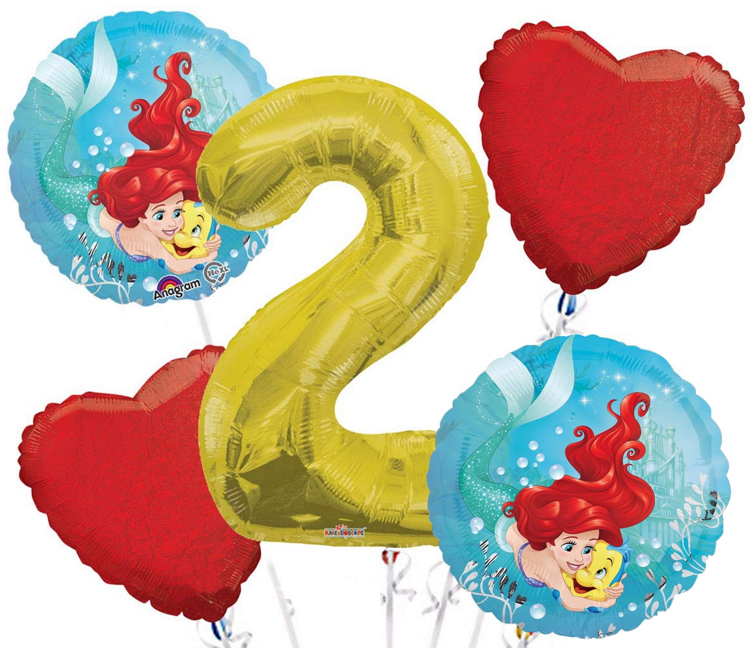 Ariel (Little Mermaid) Balloon Bouquet 5 pc, 2nd Birthday, Gold Number ...