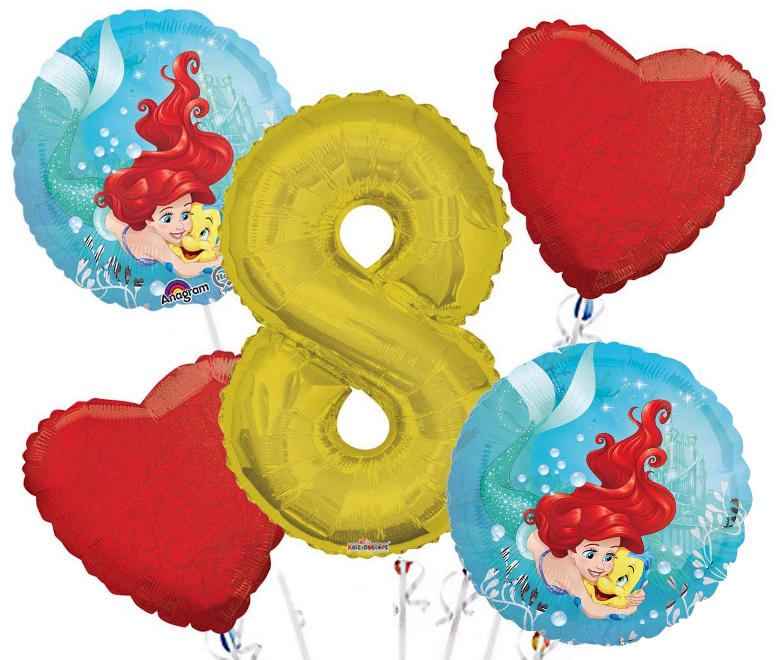 Ariel (Little Mermaid) Balloon Bouquet 5 pc, 8th Birthday, Gold Number ...