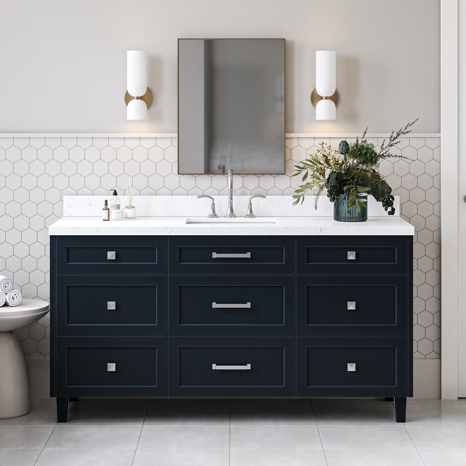 Ariel Monroe 66 Inch Single Rectangular Sink Bathroom Vanity With ...