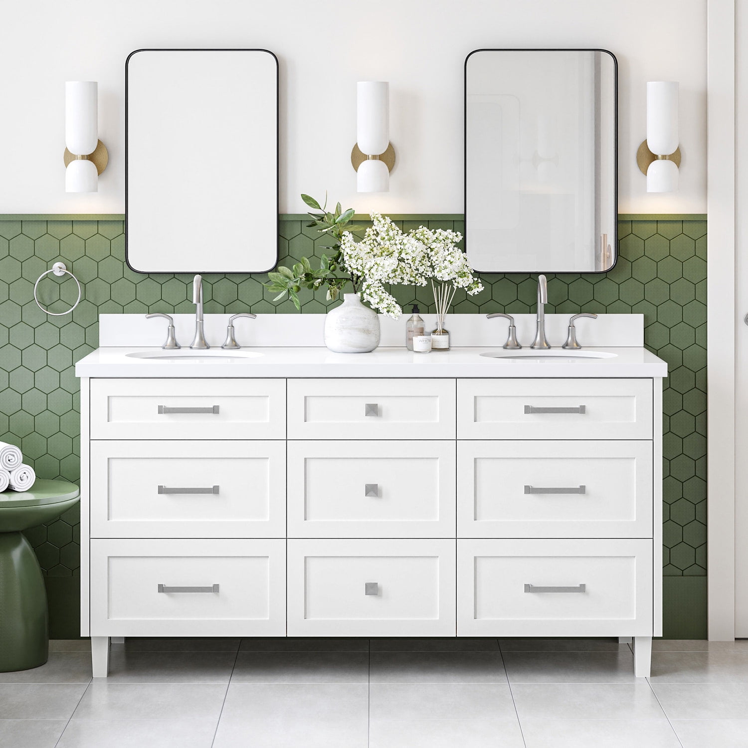 Ariel Monroe 67 Inch Double Oval Sink Bathroom Vanity With Pure White ...
