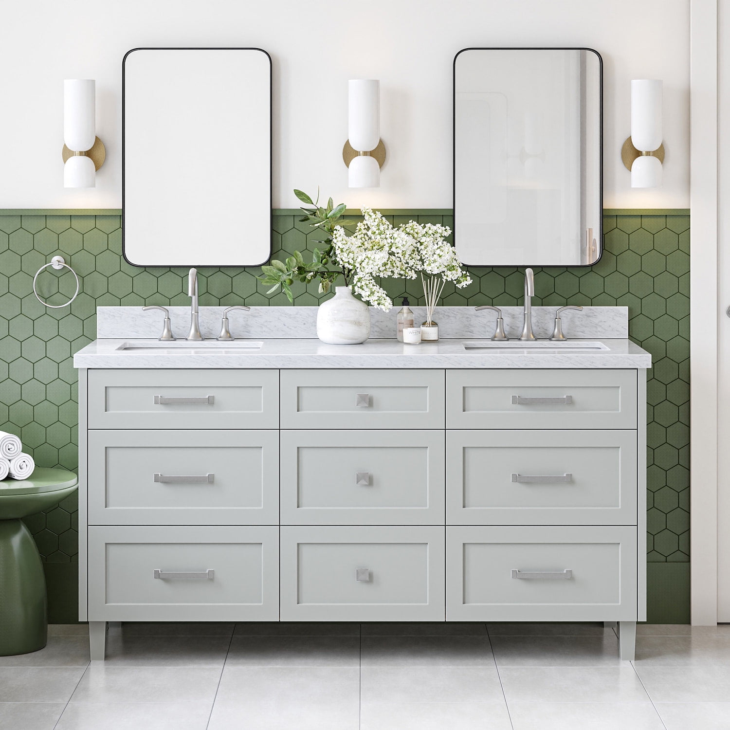 Ariel Monroe 67 Inch Double Rectangular Sink Bathroom Vanity With ...