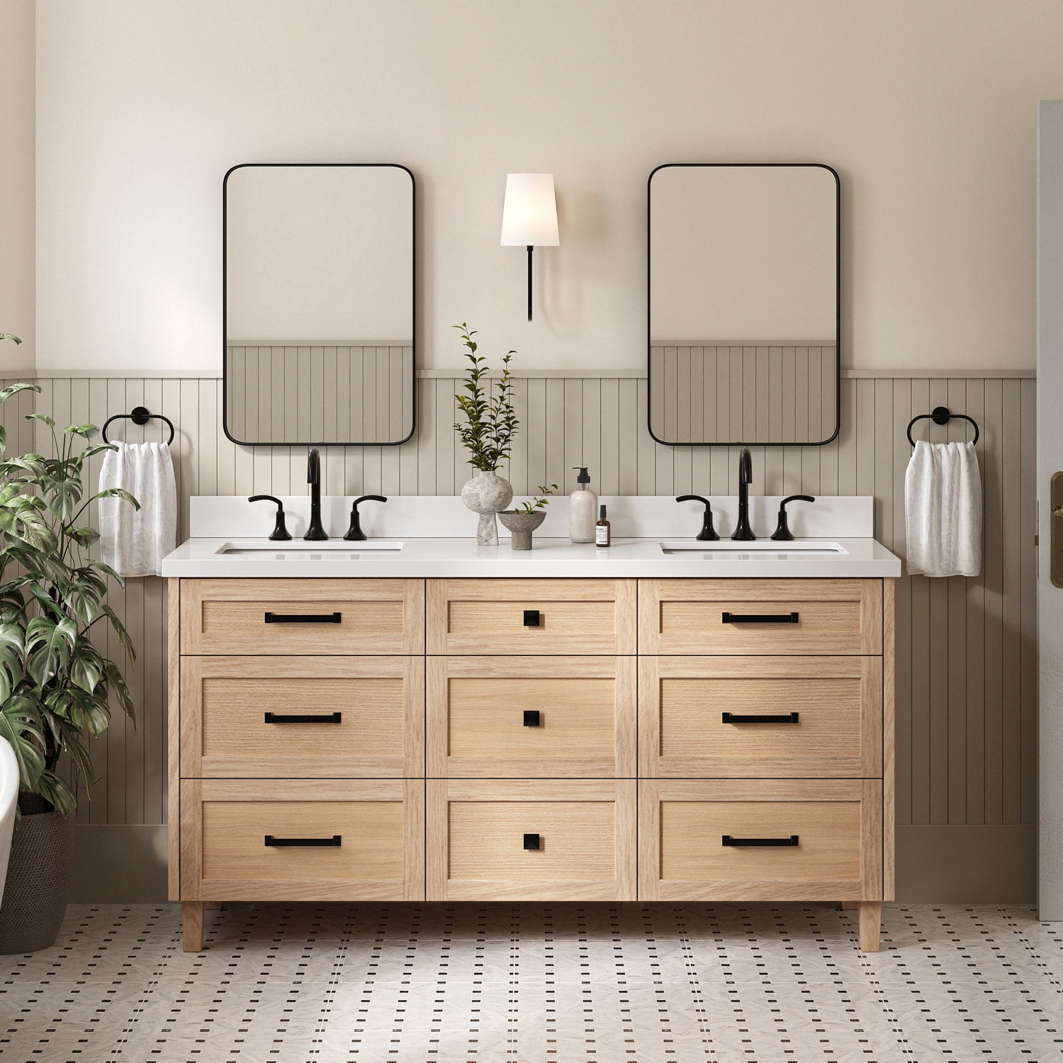 Ariel Monroe 67 Inch Double Rectangular Sink Bathroom Vanity With Pure ...