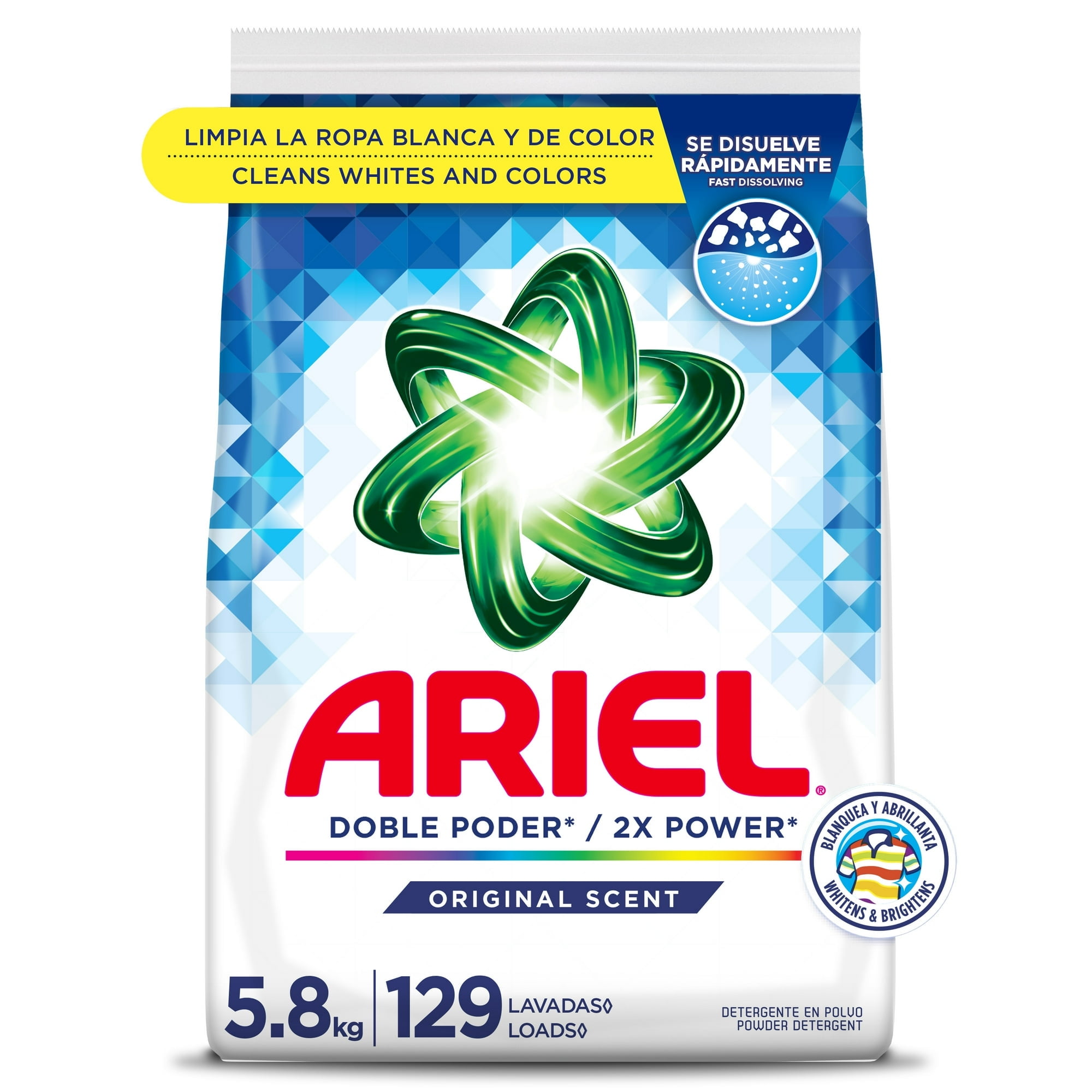 Ariel Powder Laundry Detergent, Original Scent, 5.8 kg, 129 Loads ...