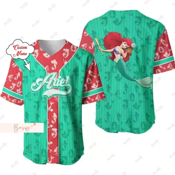 Ariel Princess 3D Baseball Jersey Shirt Halloween Gift Best Price Us ...