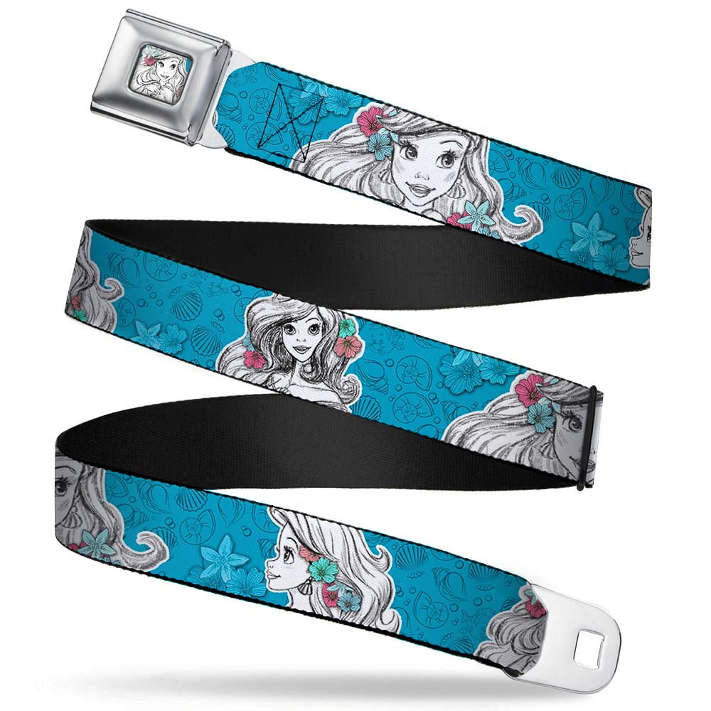 Disney Belt, Seatbelt Buckle Belt, Ariel Poses Shells Sketch Blue White ...