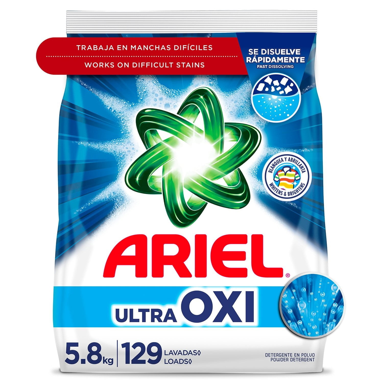 Ariel Ultra Oxi Powder Laundry Detergent, Original, 129 Loads, 205 ...