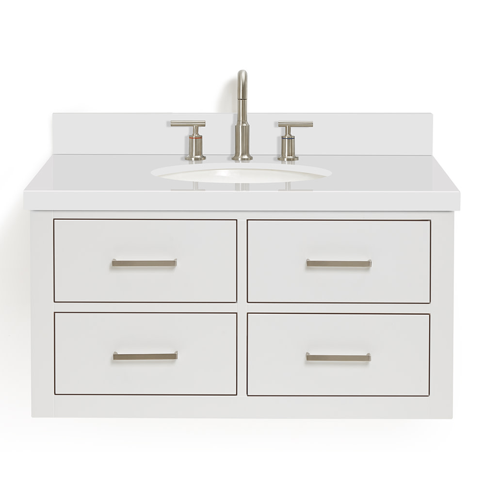 Ariel W037swqovo Hutton 37" Wall Mounted Single Basin Vanity Set - White / Pure White Top ...