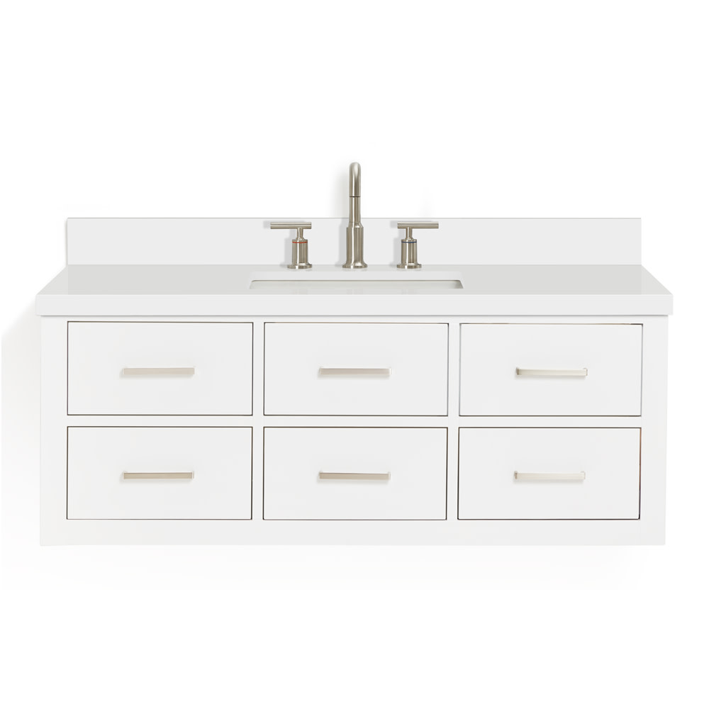 Ariel W049swqrvo Hutton 49" Wall Mounted Single Basin Vanity Set - White / Pure White Top ...