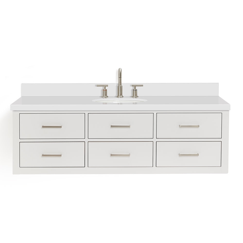 Ariel W061swqovo Hutton 61" Wall Mounted Single Basin Vanity Set - White / Pure White Top ...