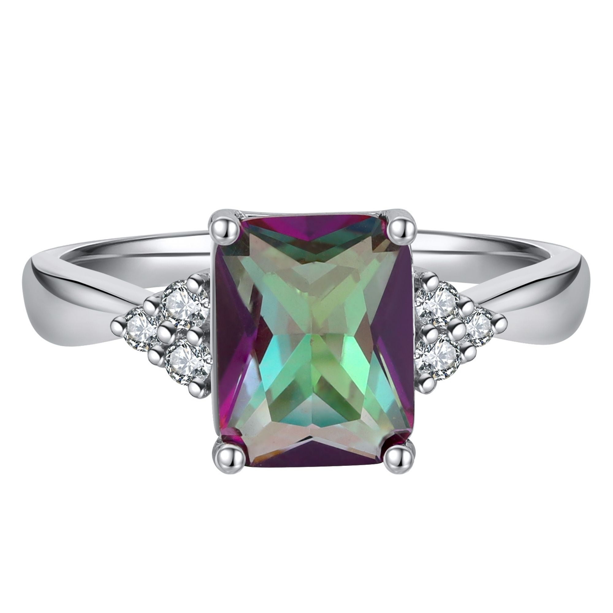 Ariella Engagement Ring 2.62Ct Mystic Topaz Emerald Cut Cubic Zirconia ...