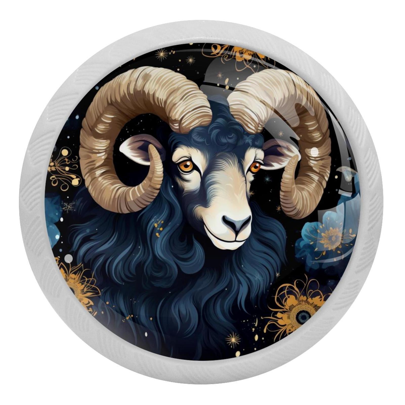 Aries Constellation Round Glow-in-the-Dark Cabinet Knobs: Fluorescent Drawer Pulls 4-Pack ...