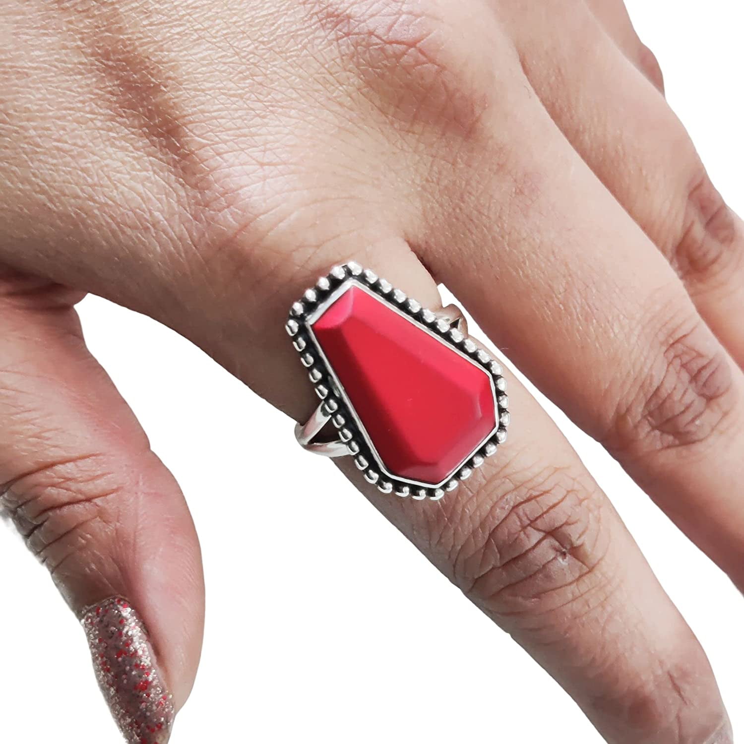 Aries Coral Coffin Ring, Natural Red Coral Ring, April Birthstone ...