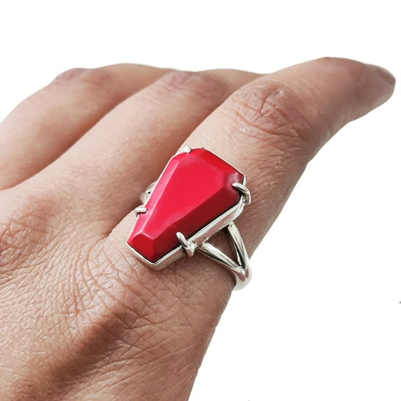 Aries Coral Coffin Ring, Natural Red Coral Ring, April Birthstone ...