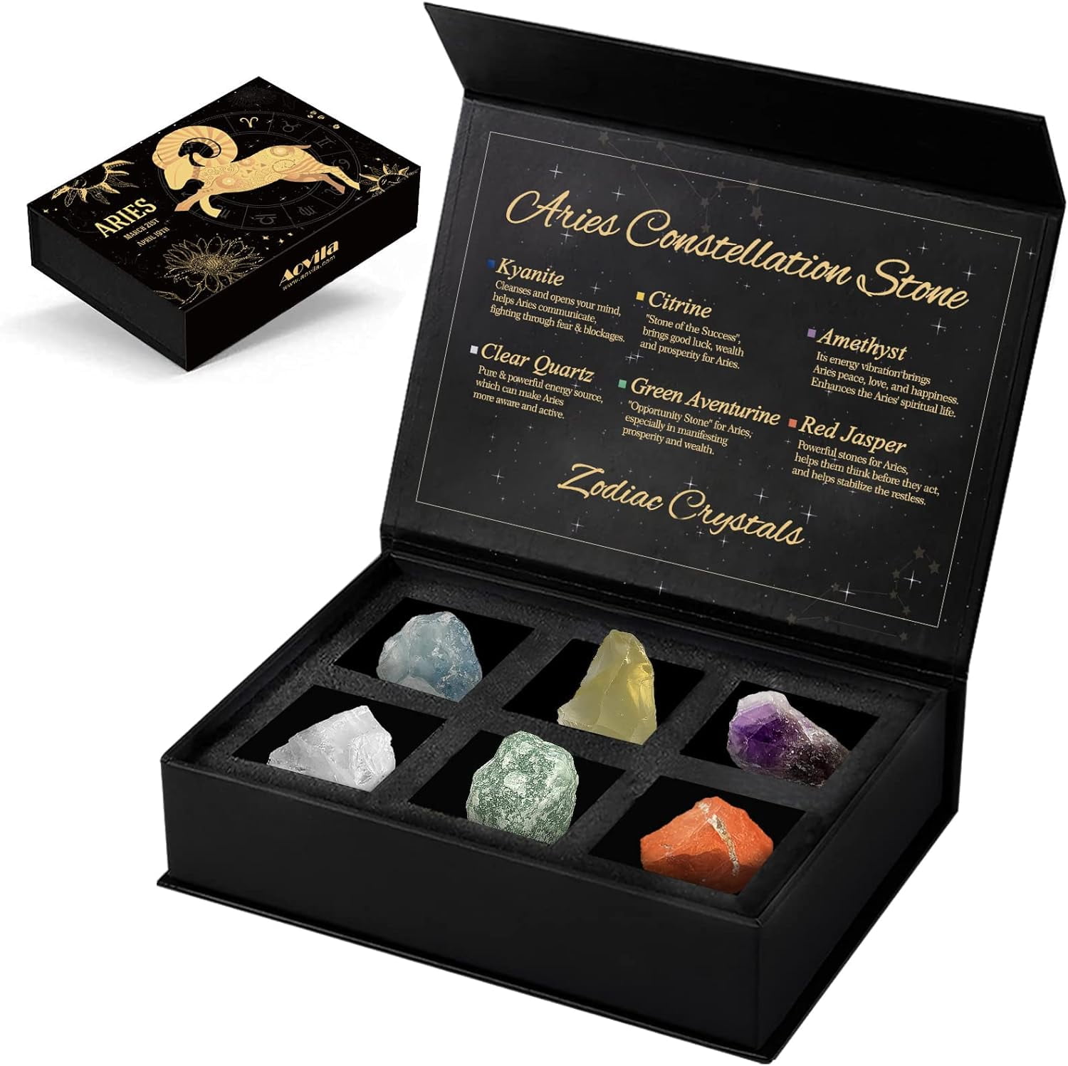 Aries Crystals Gift Set, Zodiac Signs Healing Crystals Birthstones with Horoscope Box Set Aries ...
