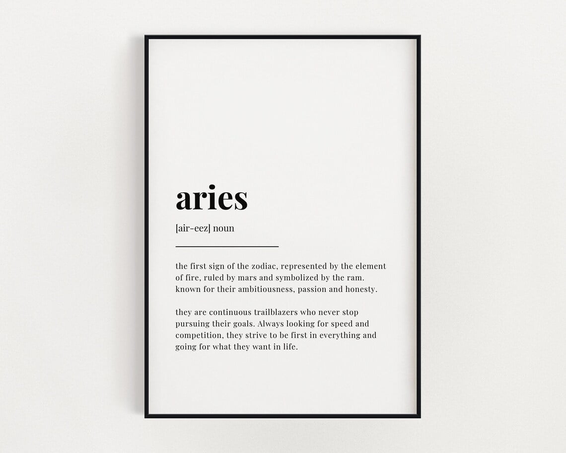Aries Definition Print, Wall Art Print, Aries Print, Aries, Zodiac Star ...